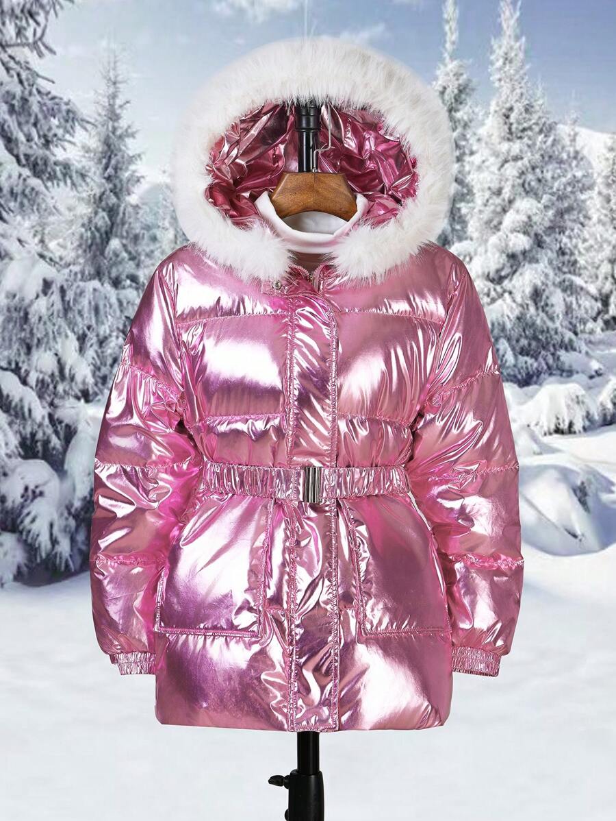 Tween Girl Fluffy Hooded Mid-Length Down Jacket | SHEIN UK