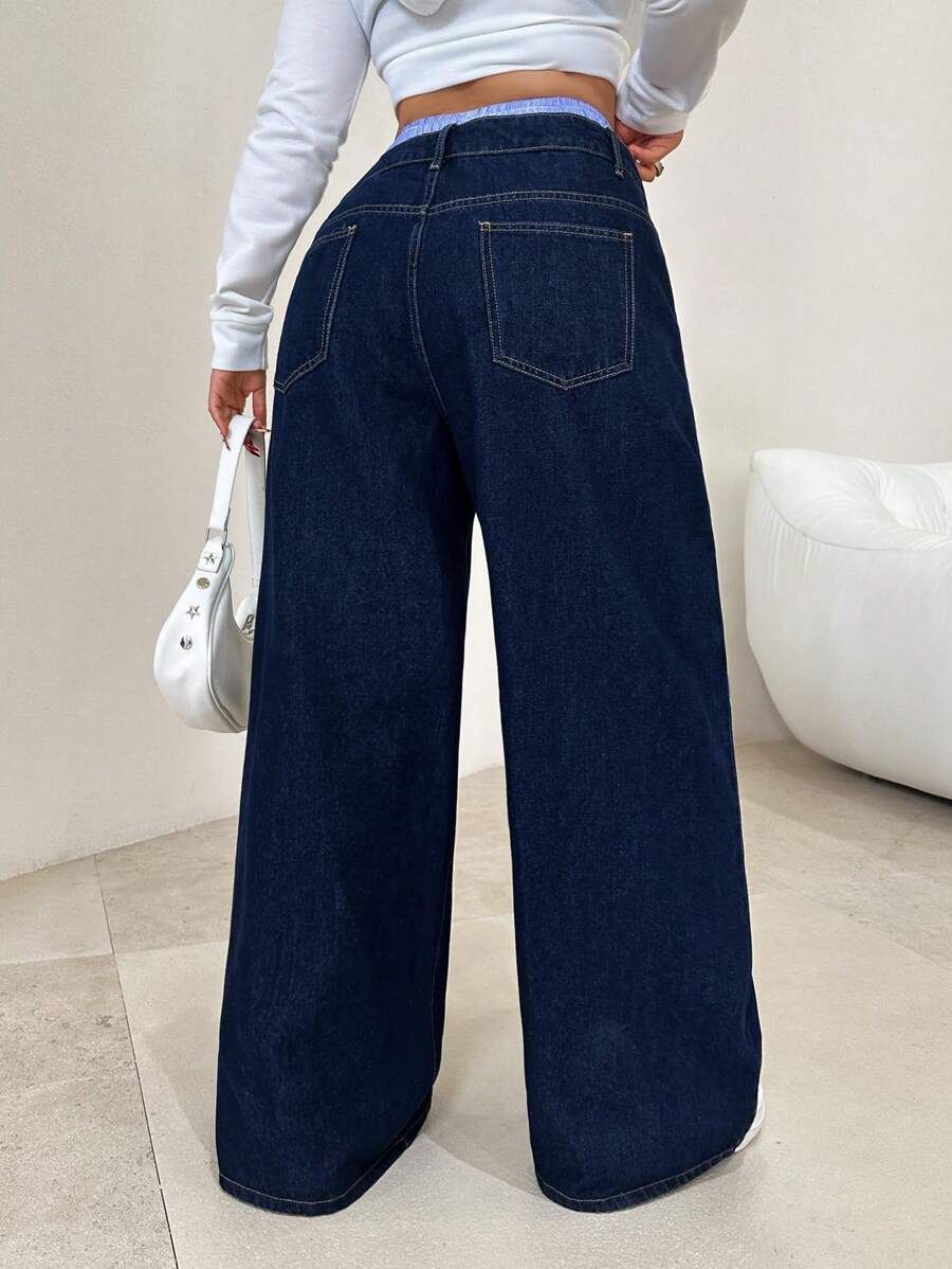 SHEIN ICON Blue Plus Size Boyfriend Jeans 2 In 1 Y2K Outfit Slimming ...