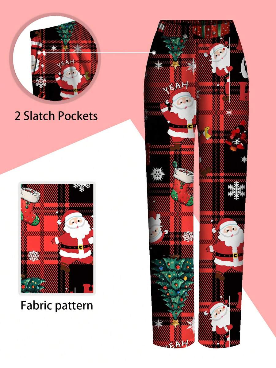 SHEIN TaskFit Christmas Red-Black Plaid Cartoon Santa Claus, Christmas ...