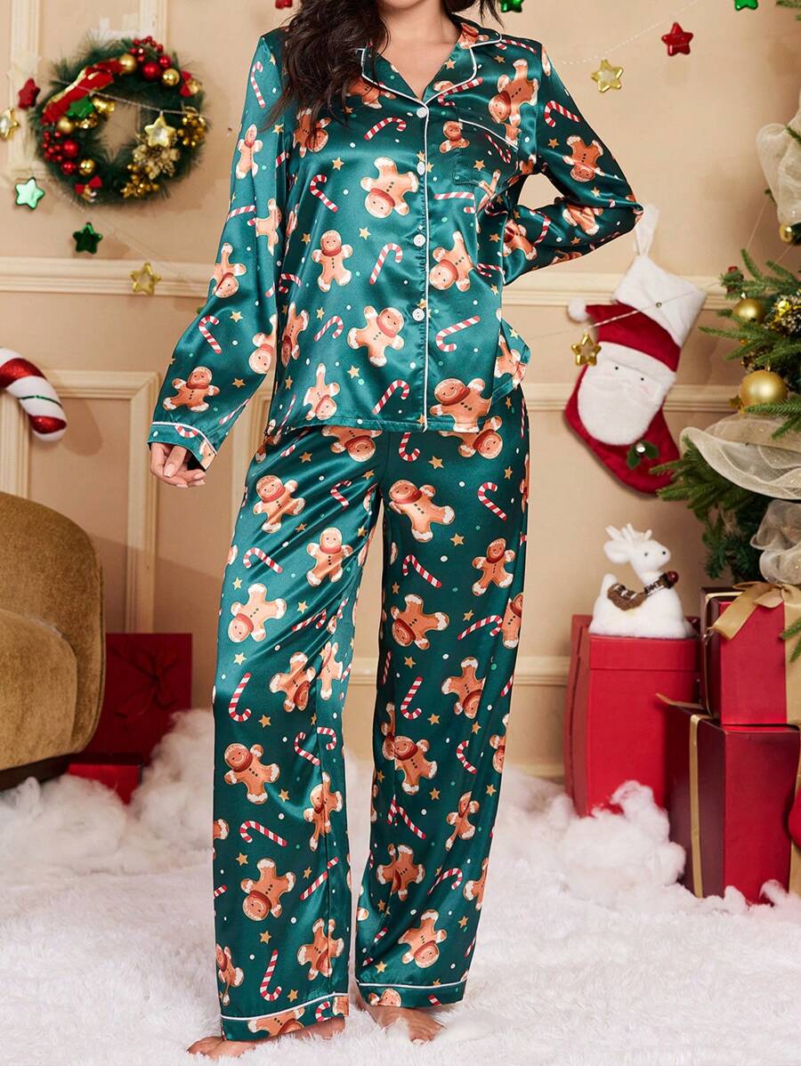 SHEIN SweetSlumber Satin Christmas Cute Candy Person Nightwear ...