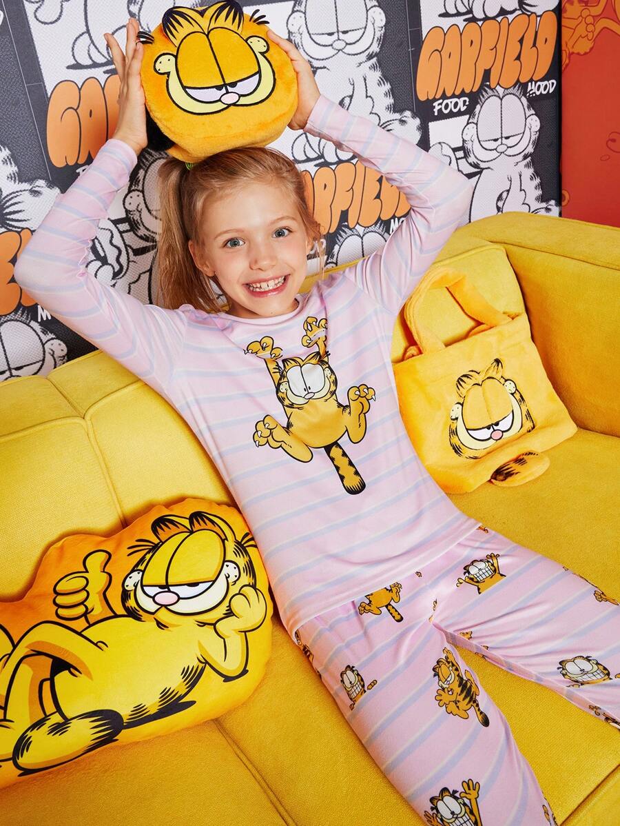GARFIELD | SHEIN Tween Girl Cartoon Cat Print Pink Stripe Cute And Cozy ...