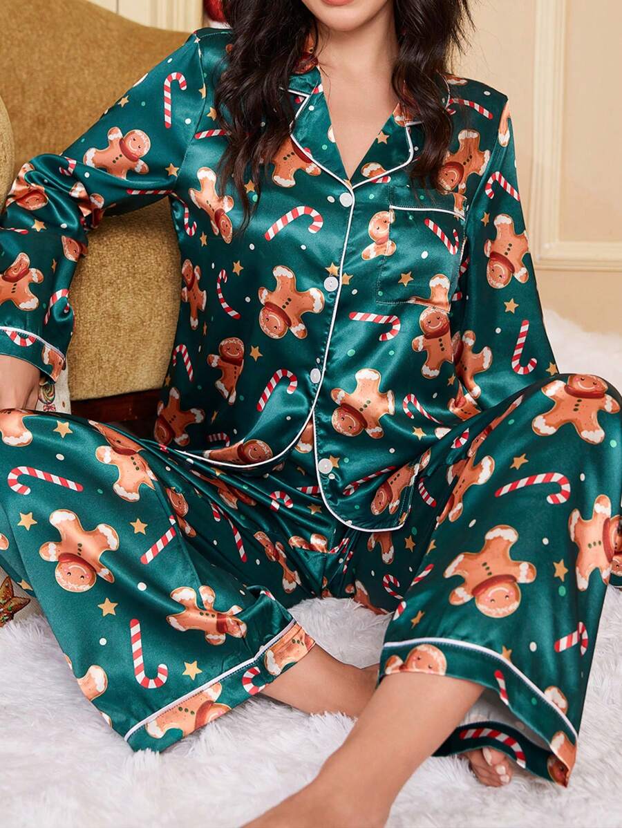 SHEIN SweetSlumber Satin Christmas Cute Candy Person Nightwear ...