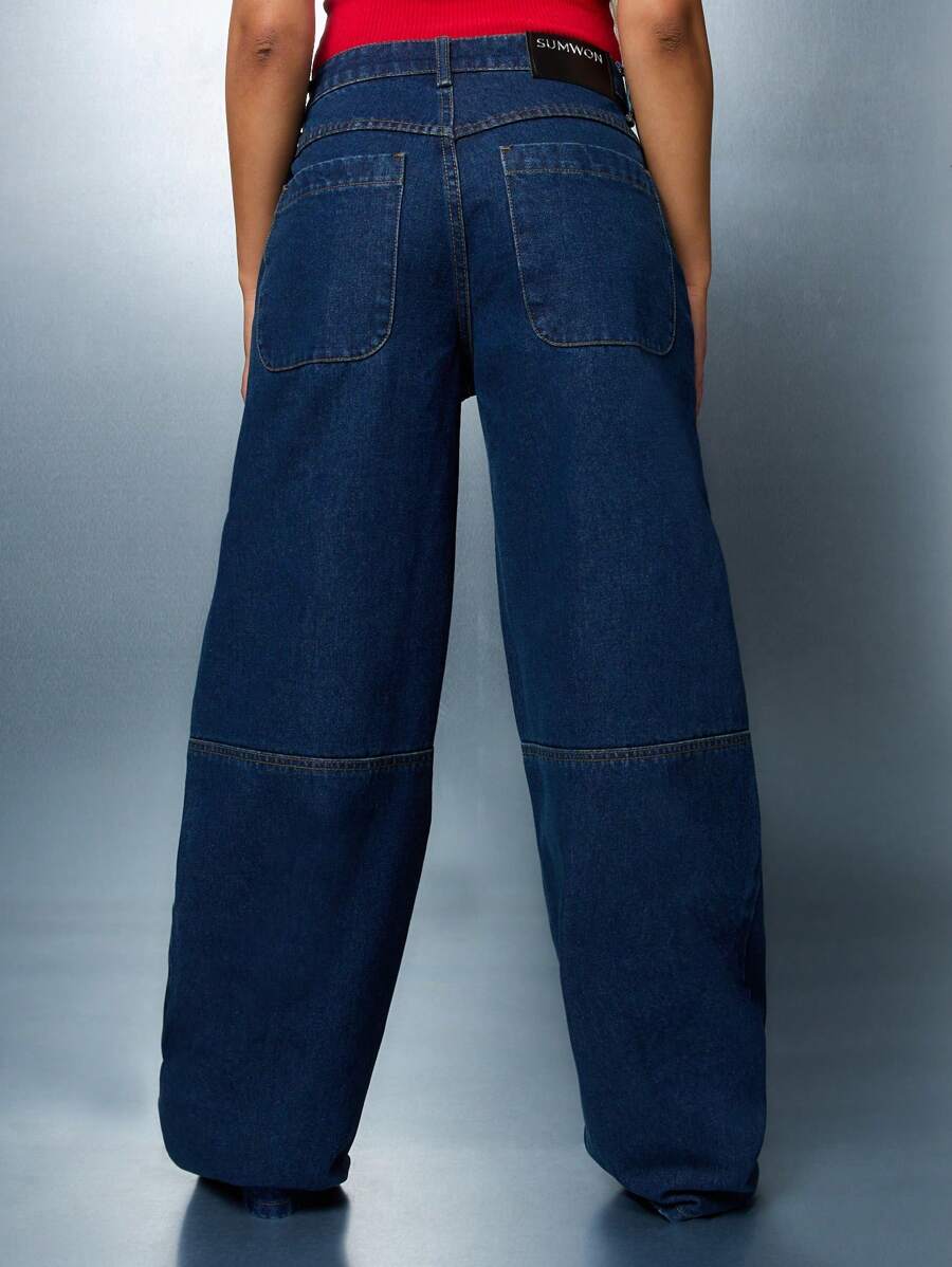 SUMWON WOMEN Rhinestone Brand Embellished Baggy Fit Jeans With Charm ...