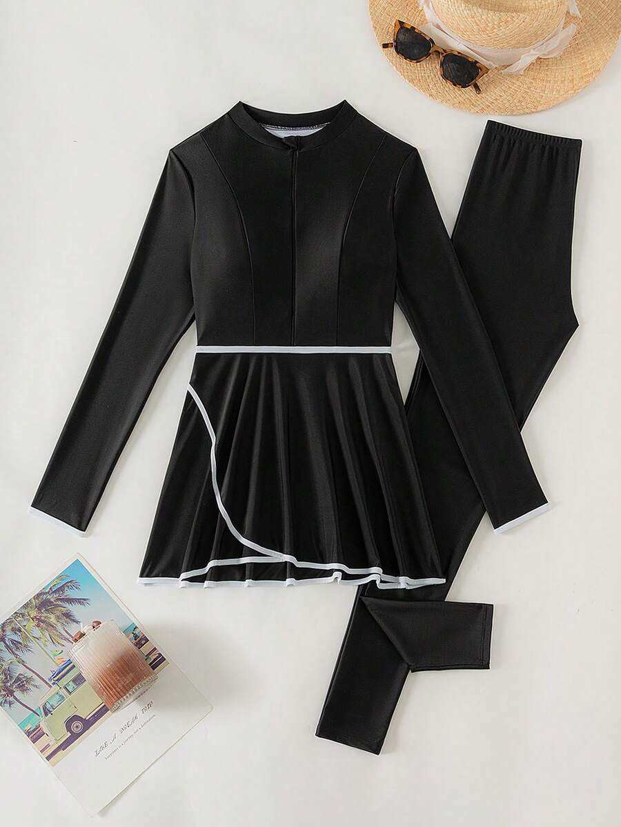 SHEIN Swim Mulvari Women Two-Piece Swimsuit With Contrast Color Ruffled ...