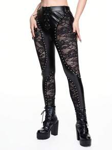 ROMWE Goth Gothic Power Sensation PU Faux Leather & Lace Patchwork ...