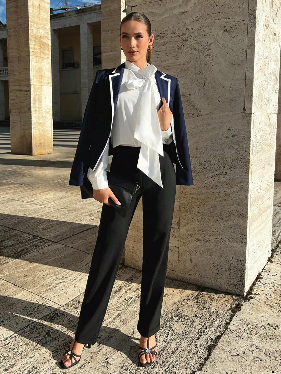 SHEIN BIZwear Classic Navy Blue Business Suit Jacket, Women's Office ...