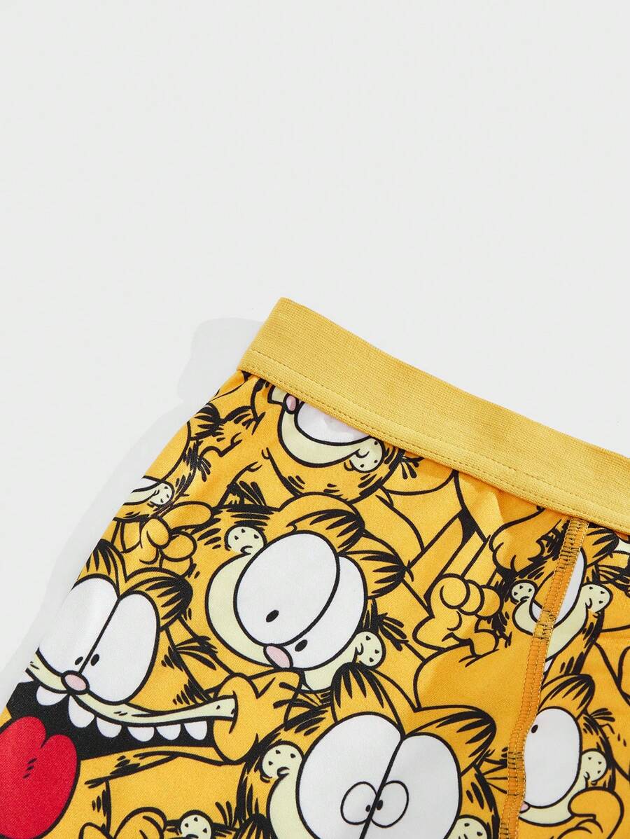 GARFIELD X SHEIN 1pc Men's Comfy Cute Cartoon Print Yellow Boxer Briefs ...