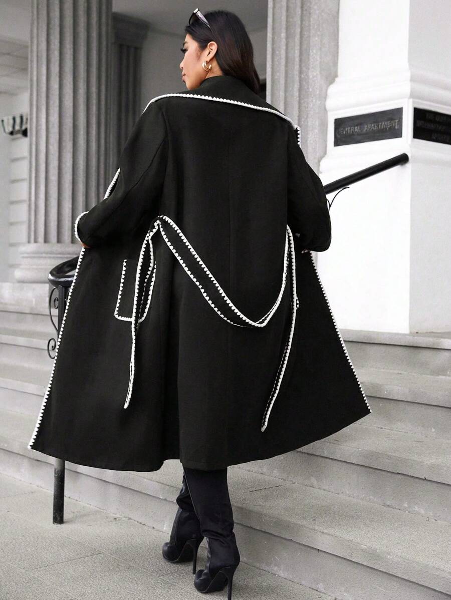 Celure Plus Size Women's Contrast Trim Turn-Down Collar Long Sleeve ...