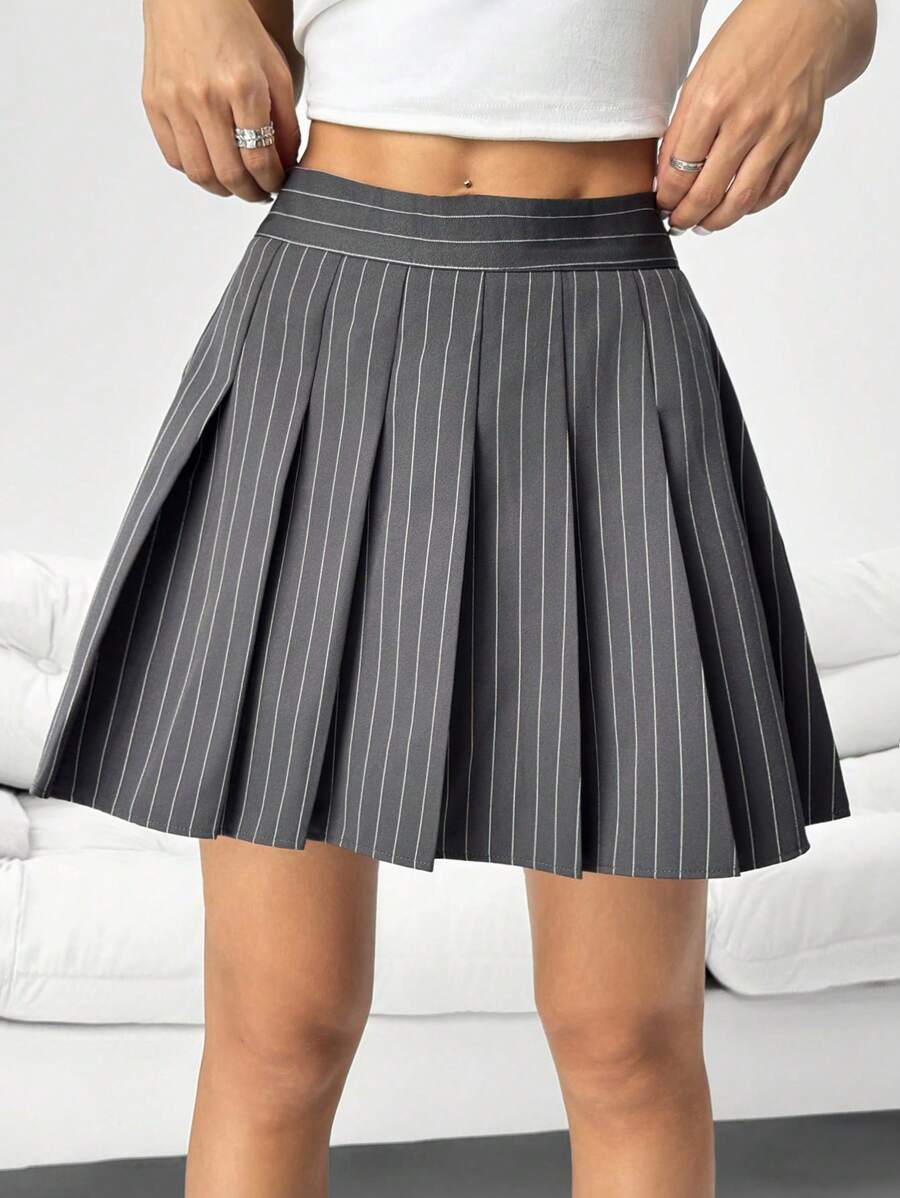 SHEIN Unity Women Casual Commuting Collegiate Striped Pleated A-Line ...