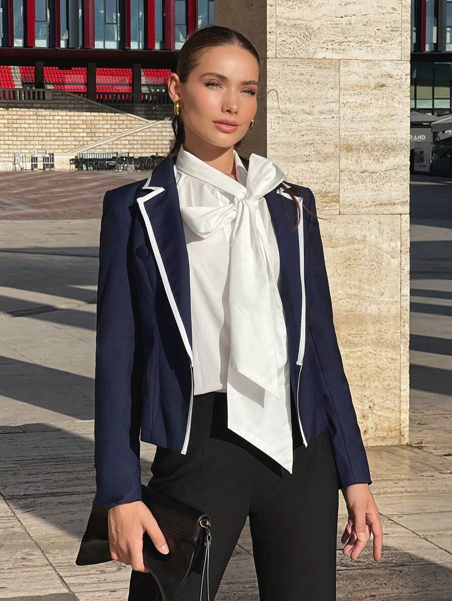 SHEIN BIZwear Classic Navy Blue Business Suit Jacket, Women's Office ...
