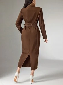 Heiryn Women Elegant Solid Color Cinched Waist Long Dress, Autumn,Tea Party Dress | SHEIN USA