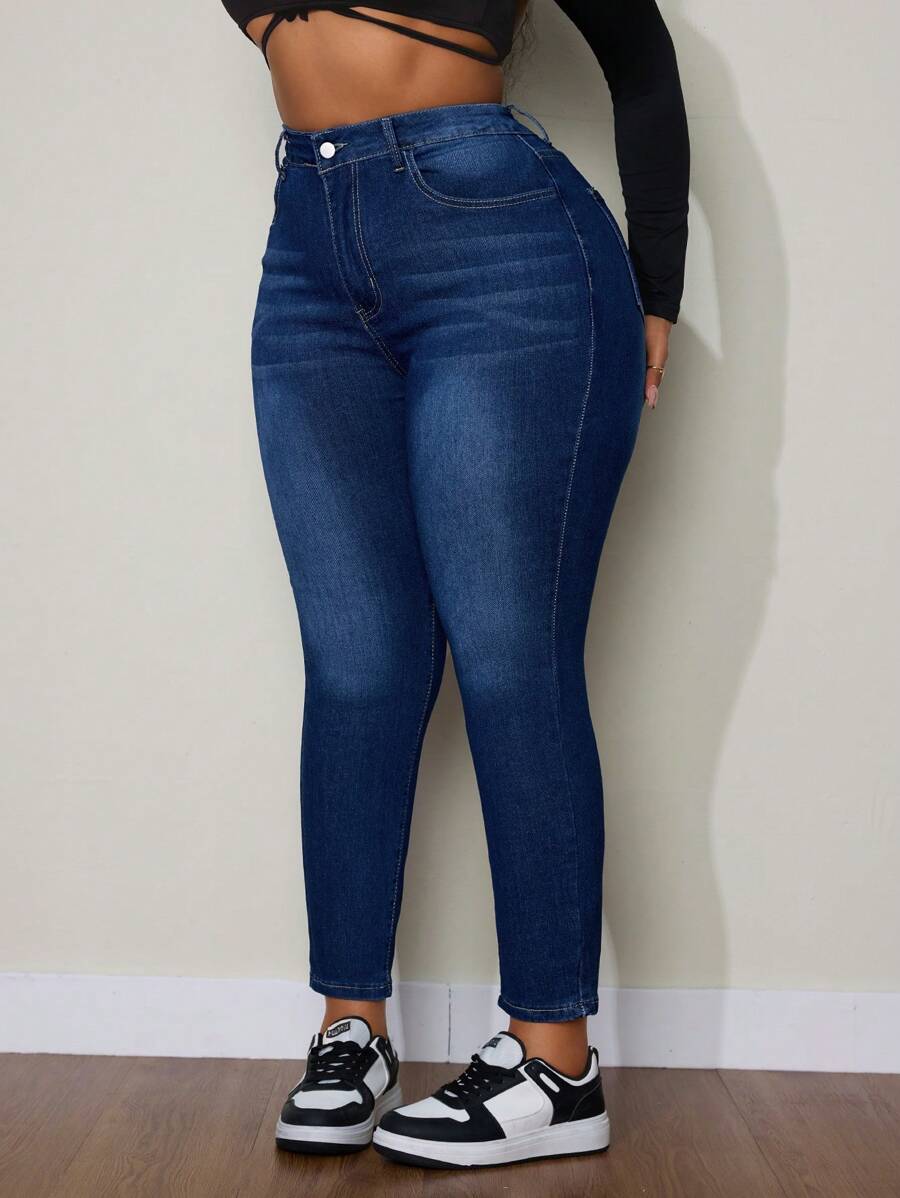 SHEIN SXY Plus Size Women's Simple Tight-Fitting Casual Jeans | SHEIN USA