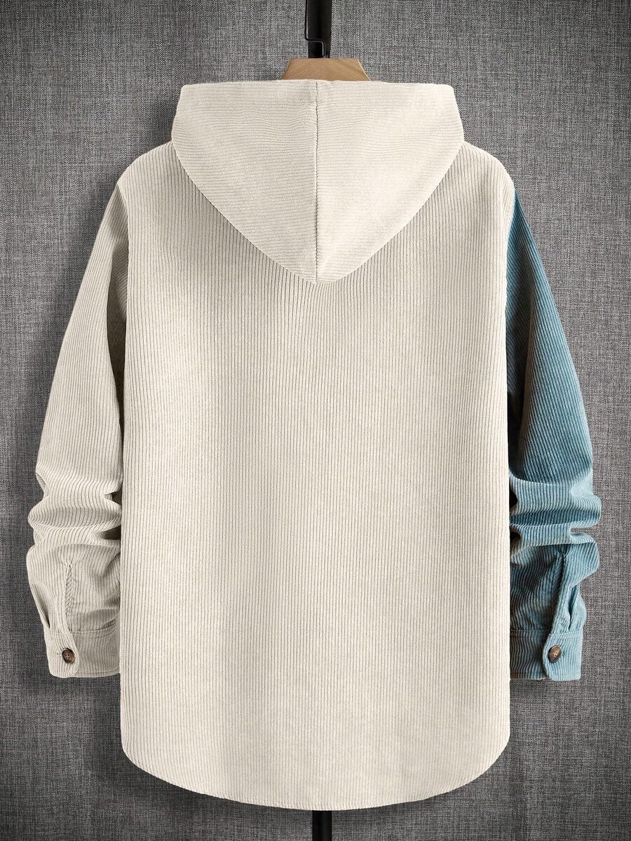 Manfinity UrbanChill Oversized Color Block Patch Pocket Hooded Corduroy Shirt For Men | SHEIN USA