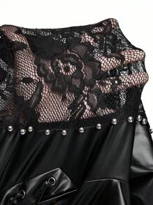 ROMWE Goth Gothic Power Sensation PU Faux Leather & Lace Patchwork ...