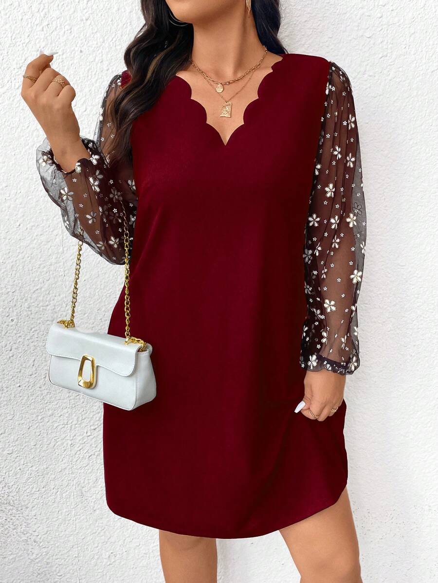 SHEIN Frenchy Plus Size Fall Exquisite Black Mesh A-Line Dress With ...