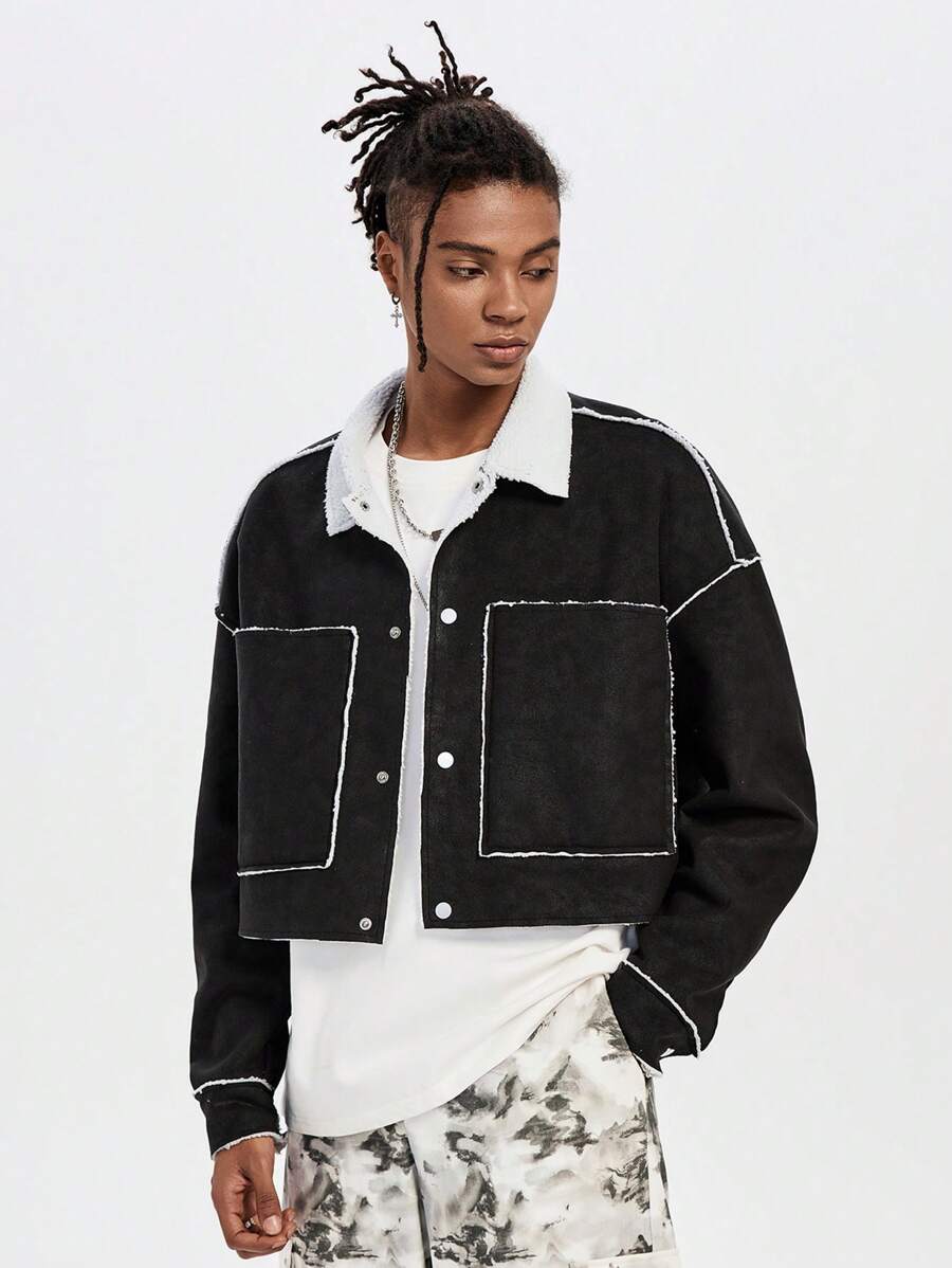 Manfinity StreetEZ Men's Boxy Fit Cropped Jacket With Lapel, Loose ...