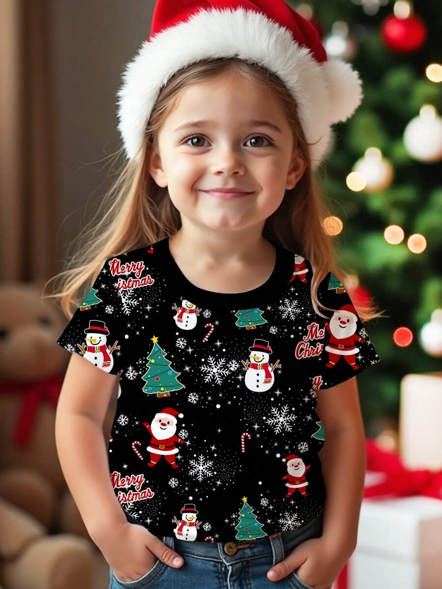 SHEIN Tween Girls' Christmas Santa Claus, Christmas Tree, Candy Cane ...
