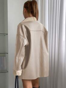 DAZY Damen dicke, warme, weit geschnittene PU-Jacke für Winter und ...