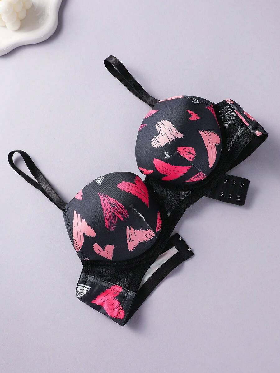 SHEIN DesireSculpt Women 1pc Comfy Heart Print Wire-Supported Bra ...