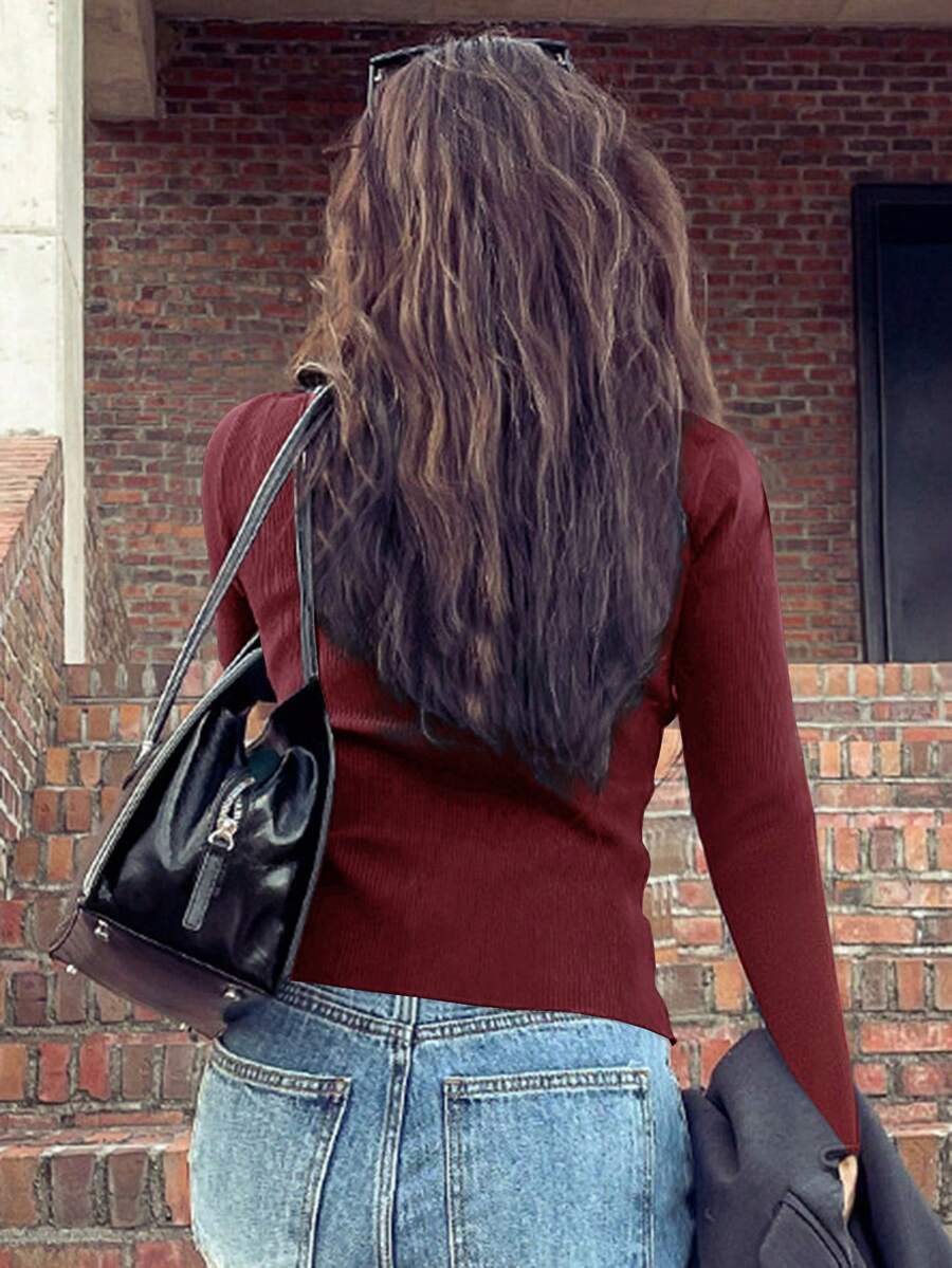 DAZY Women 5/8 Sleeve Knit Polo Collar Partial Zip Up Sweater | SHEIN USA