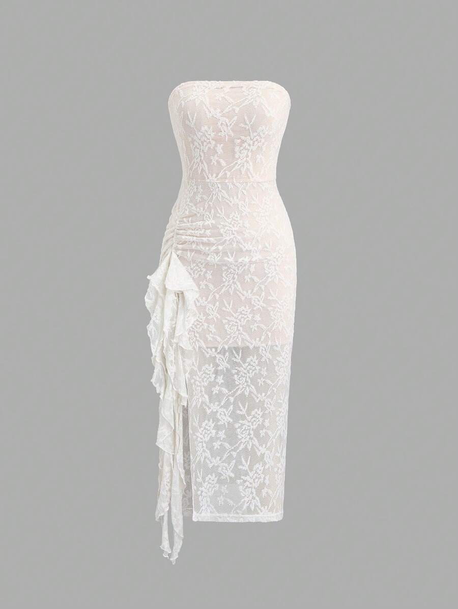 Sweetra Women Long Lace Dress, Asymmetrical Design Sleeveless Cocktail ...