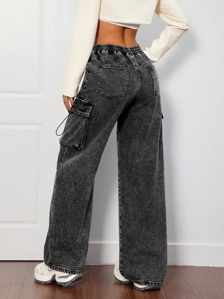 SHEIN PETITE Women's Thermal Lined Loose Fit Low Waist Wide Leg Gray ...