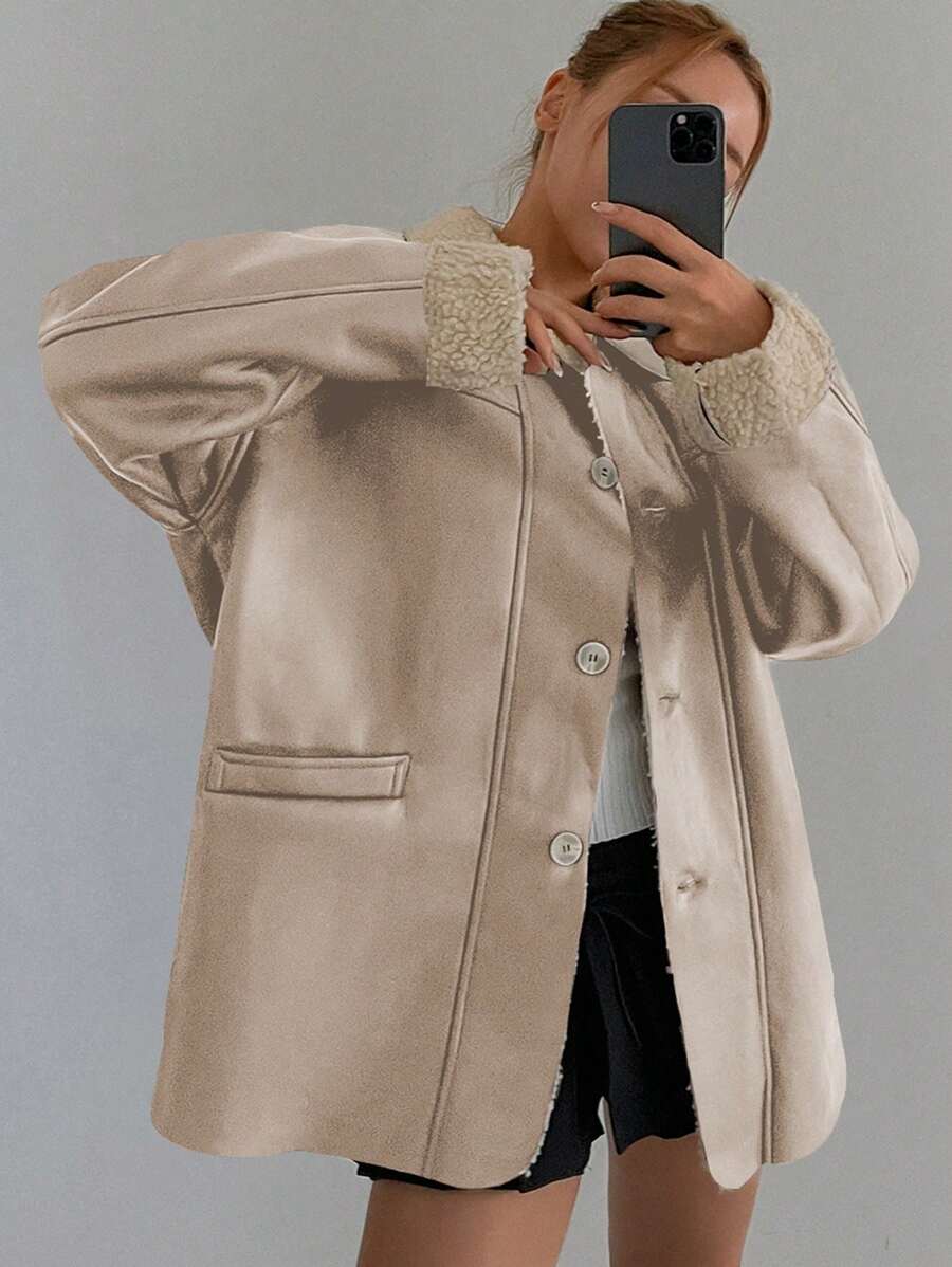 DAZY Damen dicke, warme, weit geschnittene PU-Jacke für Winter und ...