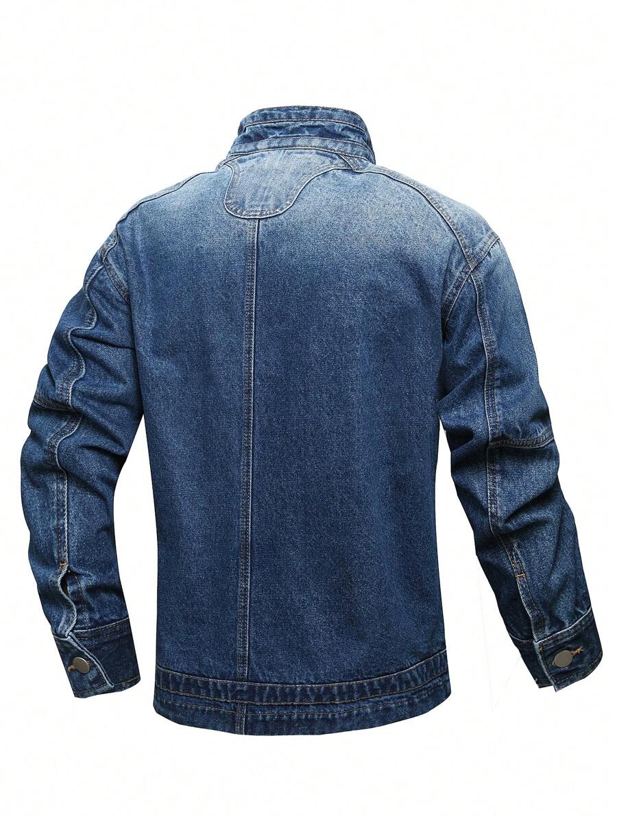 Manfinity LEGND جاكيت جينز كاجوال سادة وبسيطة مع سحاب أمامي لارتداء ...