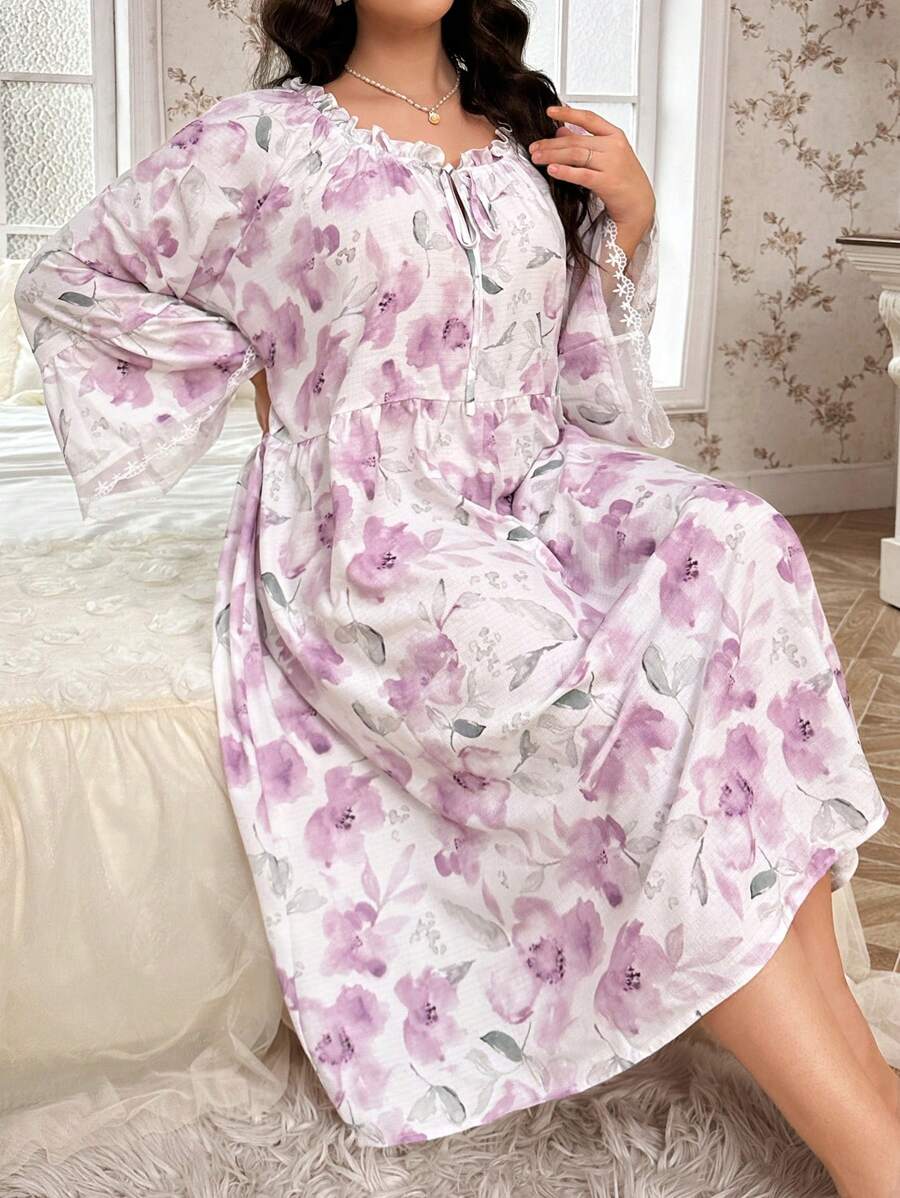 CottageSlumber Elegant Plus Size French Palace Style Floral Print ...