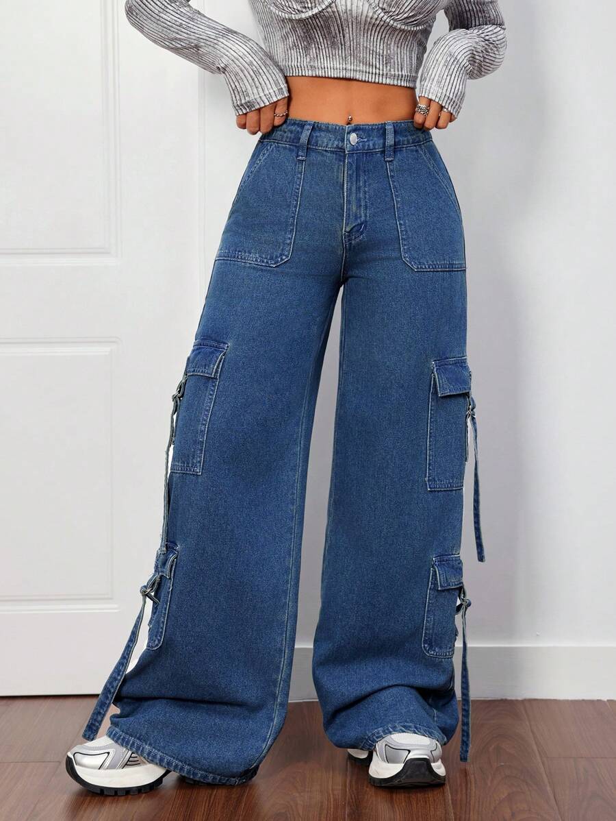 SHEIN PETITE Pantaloni di jeans larghi con fodera termica per donna ...