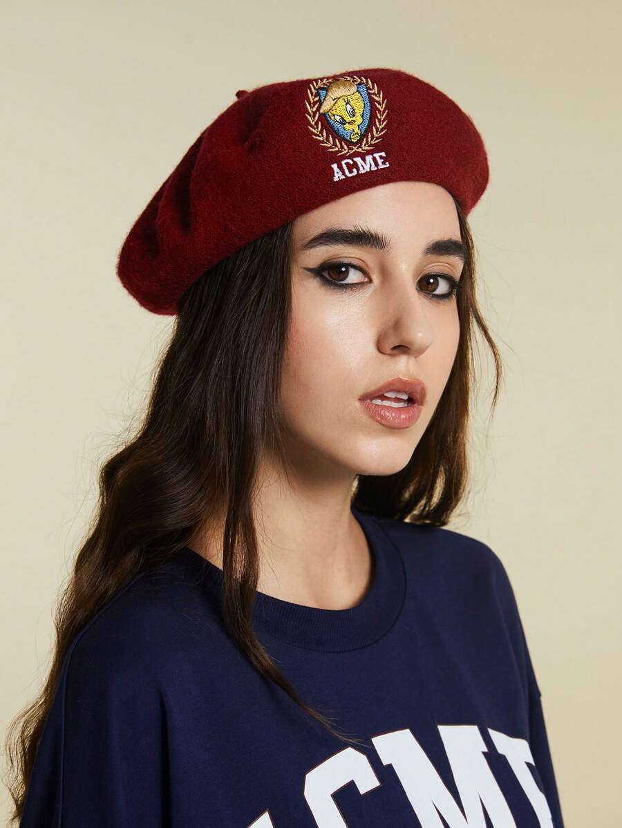 LOONEY TUNES X SHEIN Women's Cartoon Letter Embroidered Beret Hat for ...