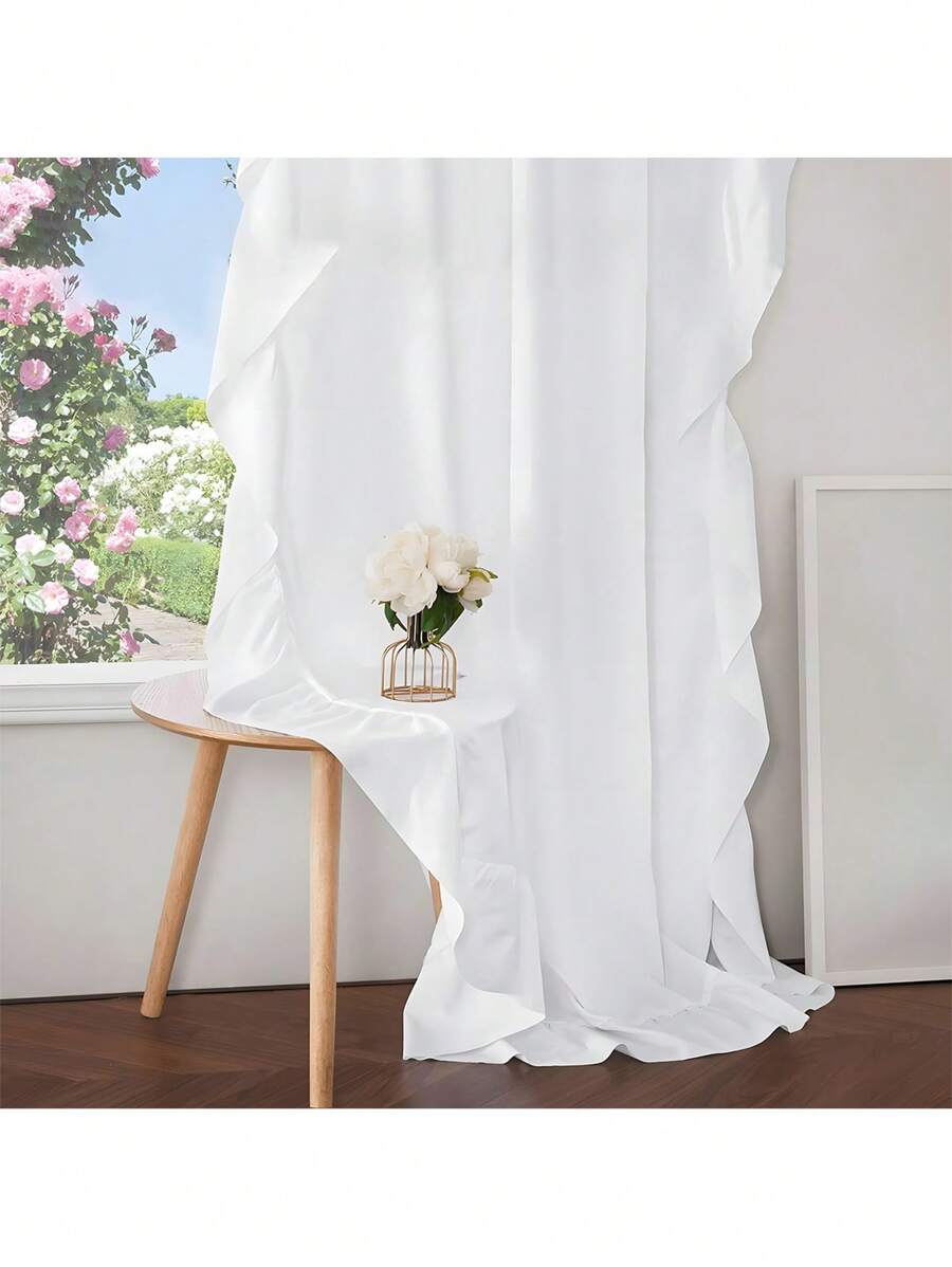 1/2 Pieces French Romantic White Sheer Ruffle Curtain, White Farmhouse ...