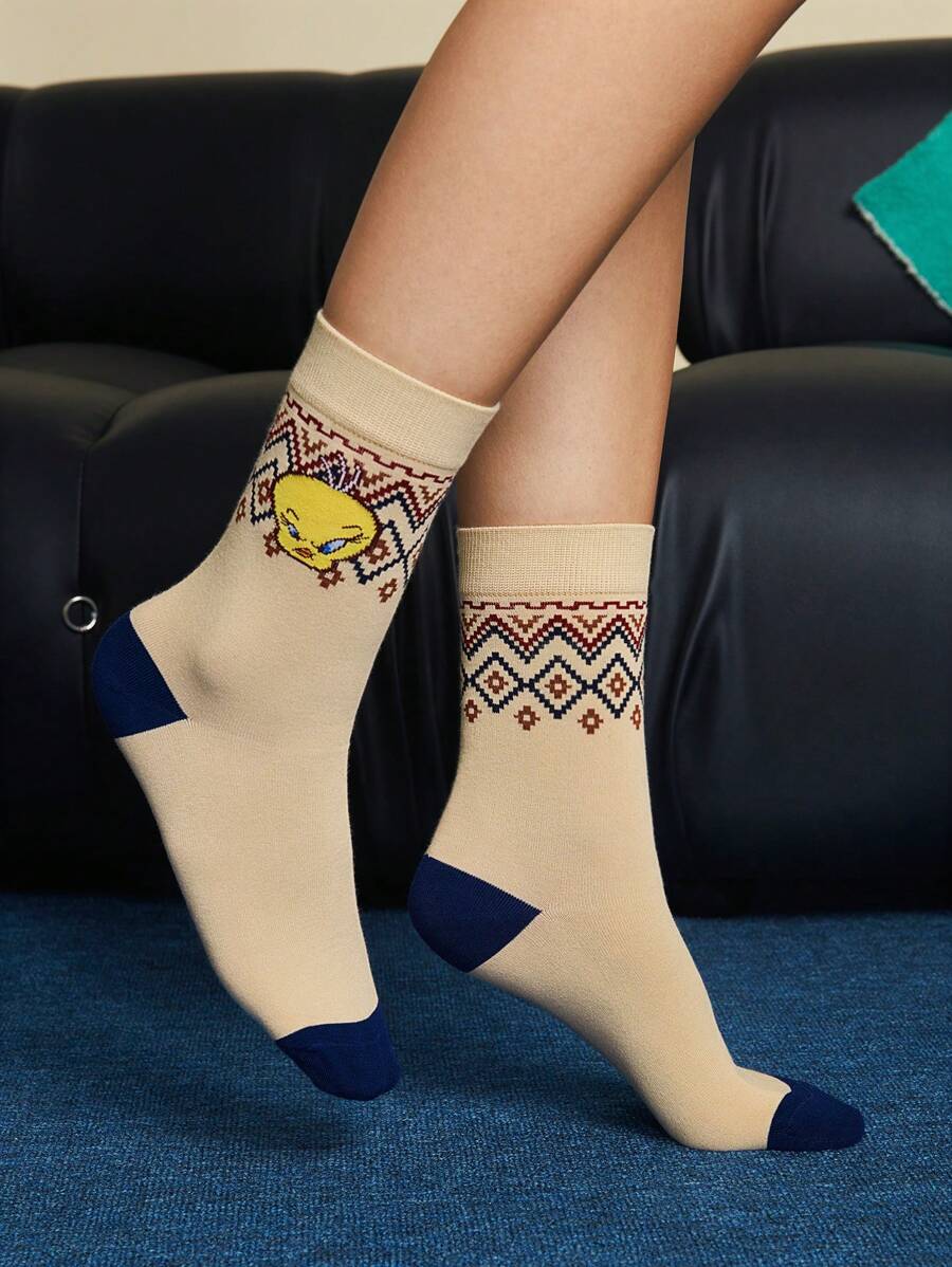 LOONEY TUNES X SHEIN 1pair Women's Cartoon And Geometric Pattern ...