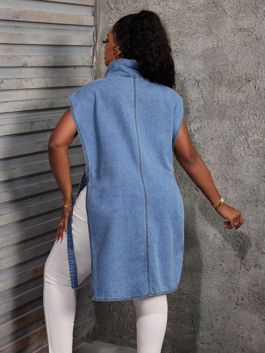 SHEIN SXY Plus Size Women's Denim Tops Sexy Straps Fit Long Blue Long ...