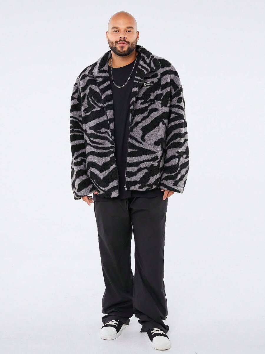 Manfinity CozeMod Plus Size Men's Casual Fluffy Zebra Pattern Fleece ...