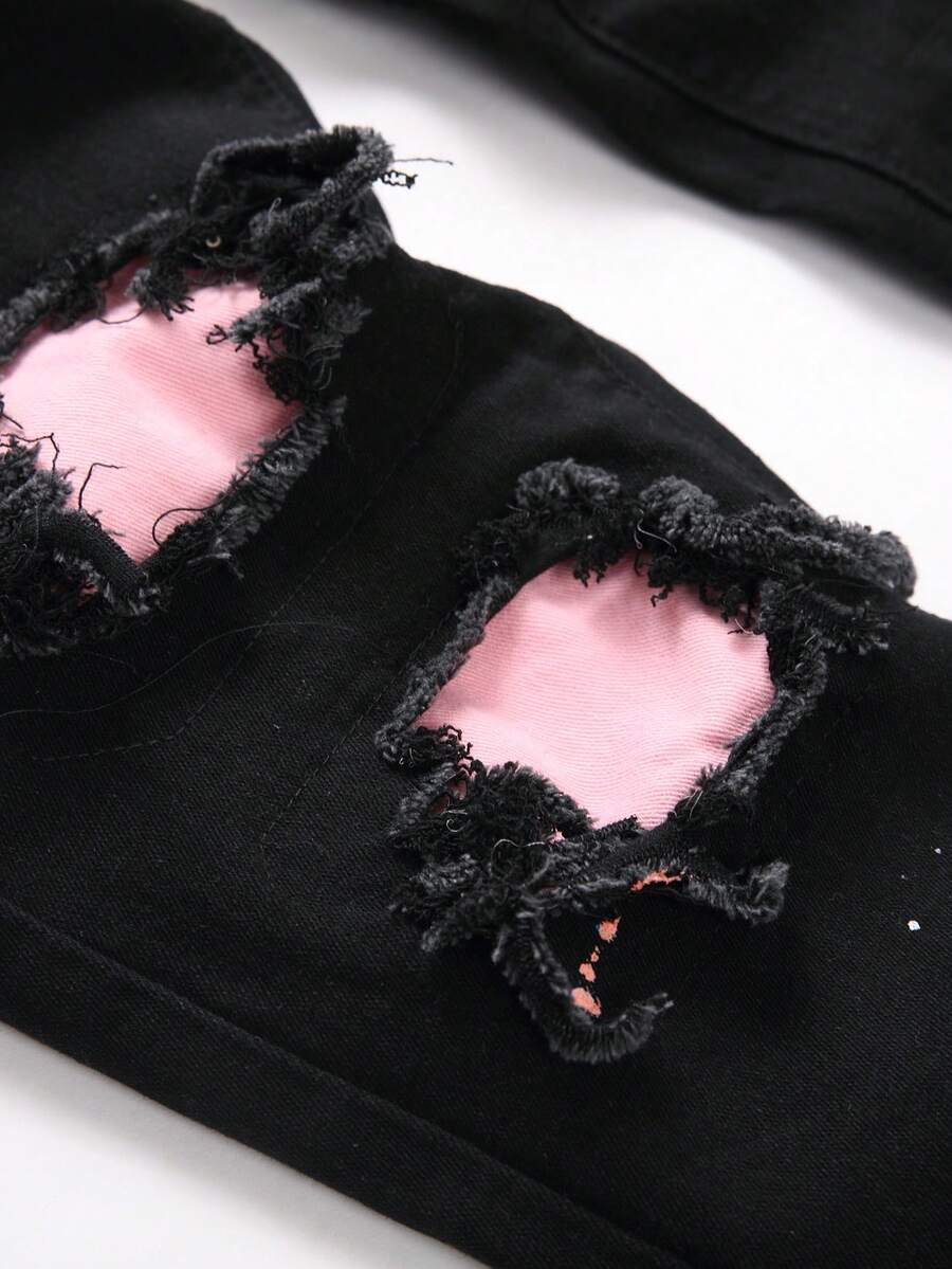 Manfinity EMRG Men's Button Front Pocket Distressed Denim Jeans, Casual ...