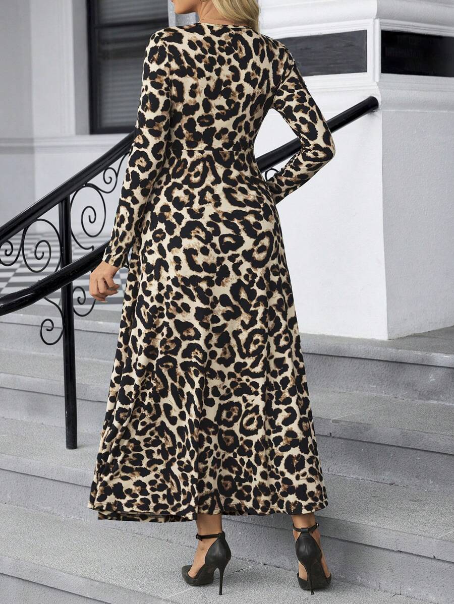 SHEIN Leopard Print Square Neck Dress, For Maternity Fashion, Shopping ...
