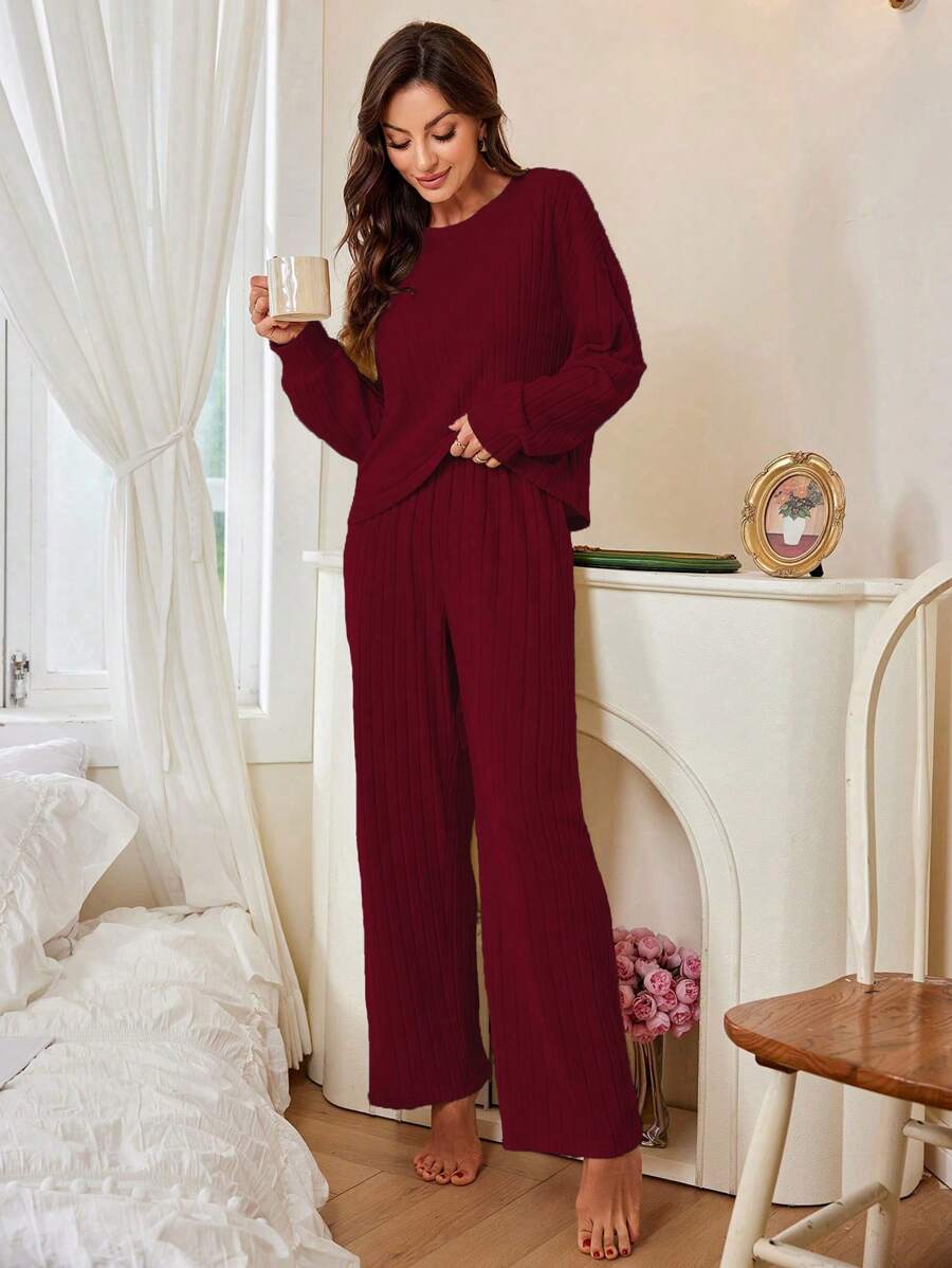 Minimalist Ribbed Knit Women Home Wear Sets | SHEIN USA
