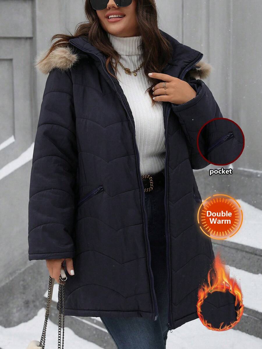 SHEIN LUNE Plus Size Hooded Padded Padded Coat With Fluffy Collar, Winter Clothes for Sale ...