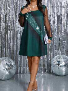 SHEIN Clasi Plus Size Elegant Mesh Contrast Long Dress For Autumn Fall ...