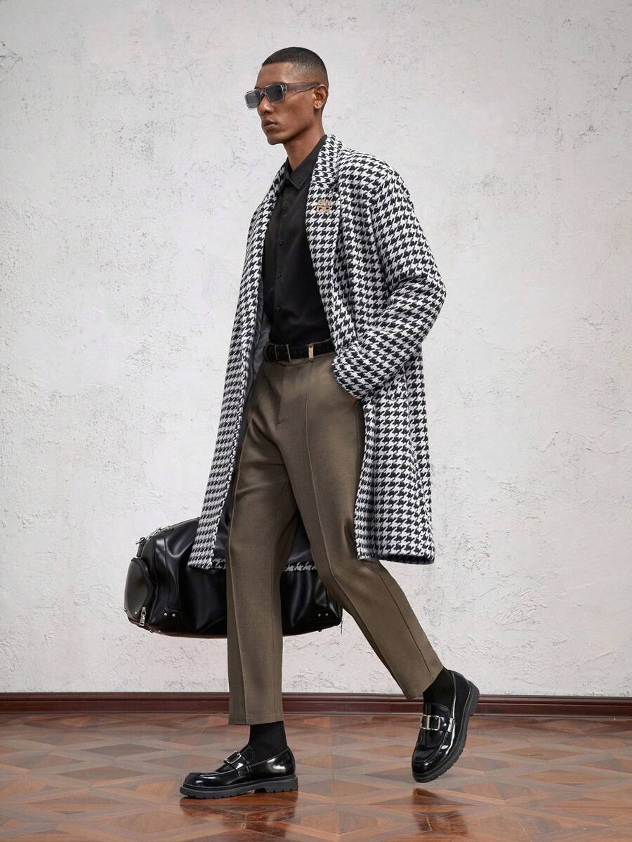 AKNOTIC Business Casual Men's Loose Plaid Casual Overcoat, Suitable For ...