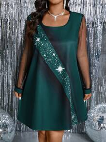 SHEIN Clasi Plus Size Elegant Mesh Contrast Long Dress For Autumn Fall ...