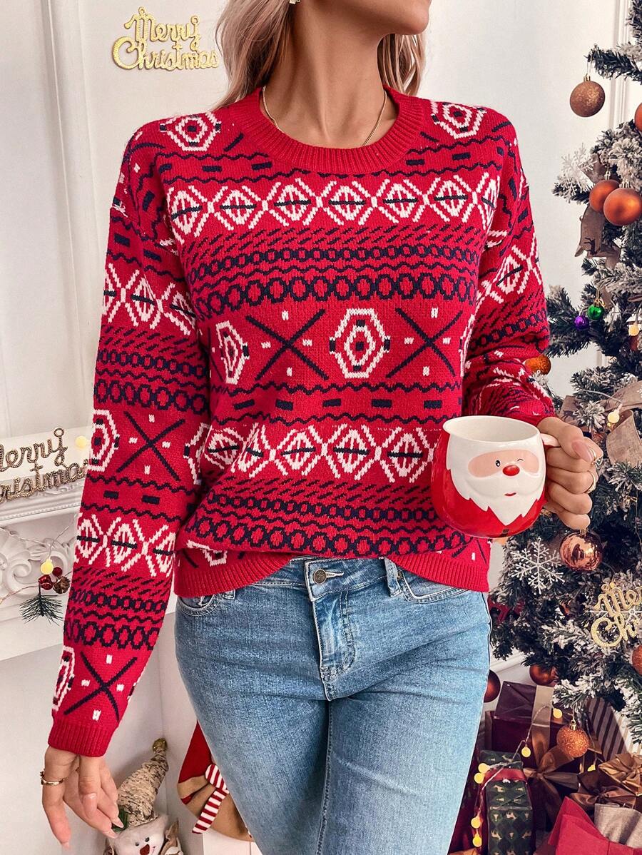 SHEIN Relaxiva Jersey de Navidad de punto Fair Isle, nuevo para 2024 ...
