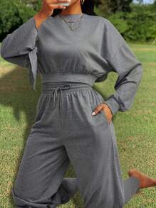 SHEIN Women's Solid Color Casual Two-Piece Set | SHEIN USA