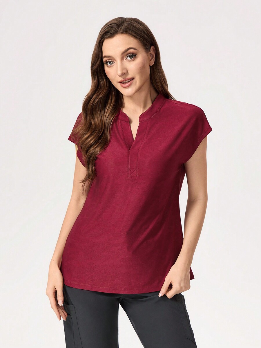 SHEIN TaskFit Women Plain Rounded Collar Nurse Uniform Top | SHEIN UK