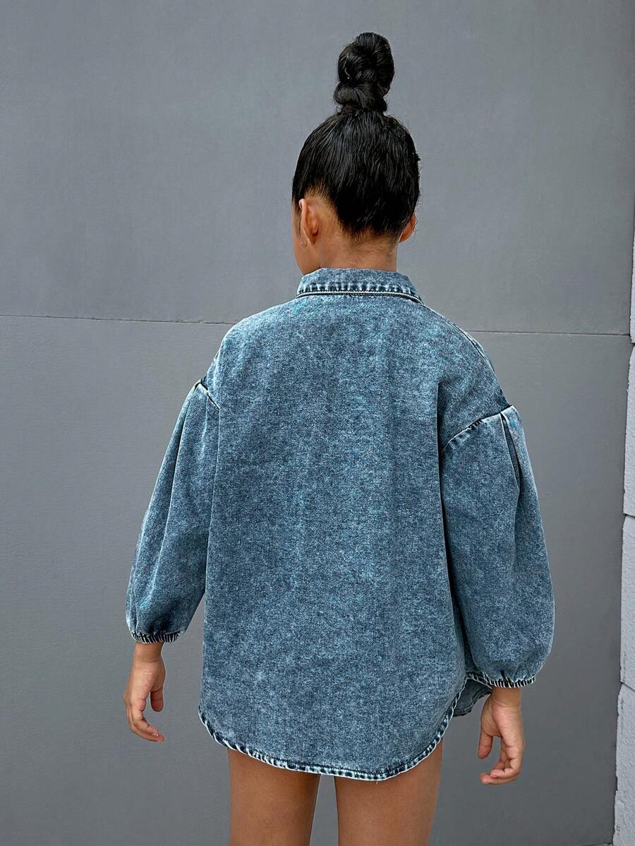 SHEIN Tween Girl Y2K Causal Stonewashed Drop Shoulder Baggy Soft Denim ...