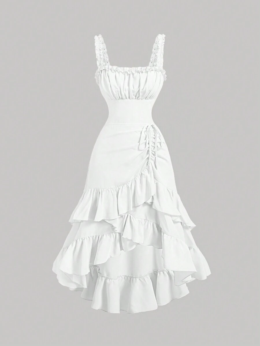 SHEIN MOD Apricot Retro Romantic Ruffled Hem Women Dress, Early Autumn ...