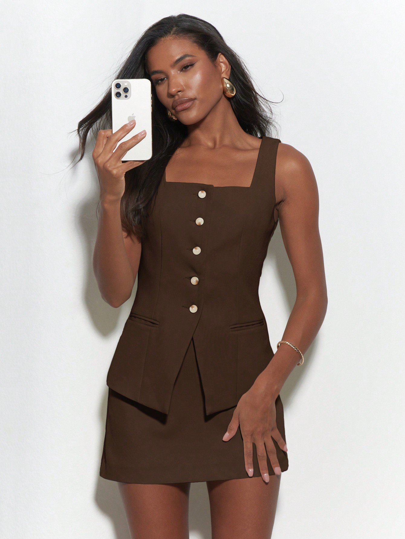 MISSGUIDED Button Front Vest Dress With Pearl Embellishments Flared ...