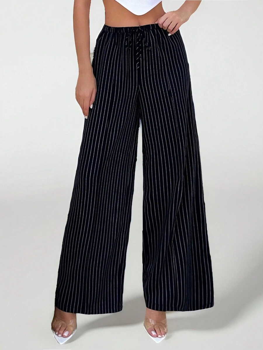 SHEIN Tall Women's Blue And White Striped Low-Waist Wide-Leg Floor ...