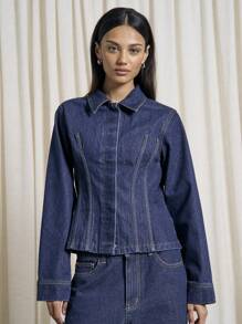 Designer Fitted Denim Trucker Jacket Contrast Stitching Classic ...